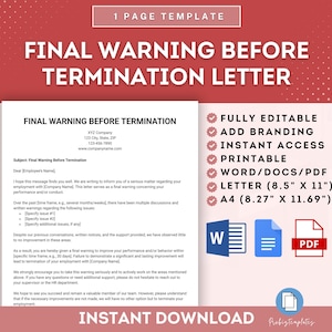 Final Warning Before Termination Letter Template, Last Warning Notice, Employee Termination ...