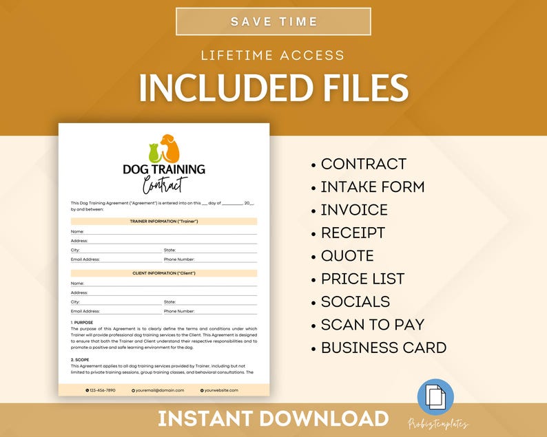 Dog Training Contract Bundle, Pet Training Agreement Form, Dog Trainer ...