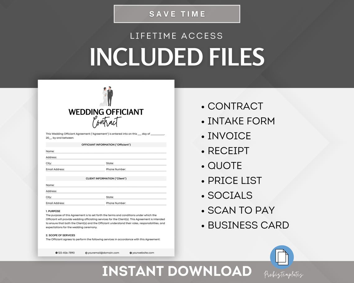 Wedding Officiant Contract Bundle, Ceremony Pact Template, Religious ...