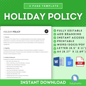 Employee Holiday Policy Template, Employee Holiday Benefits Policy ...
