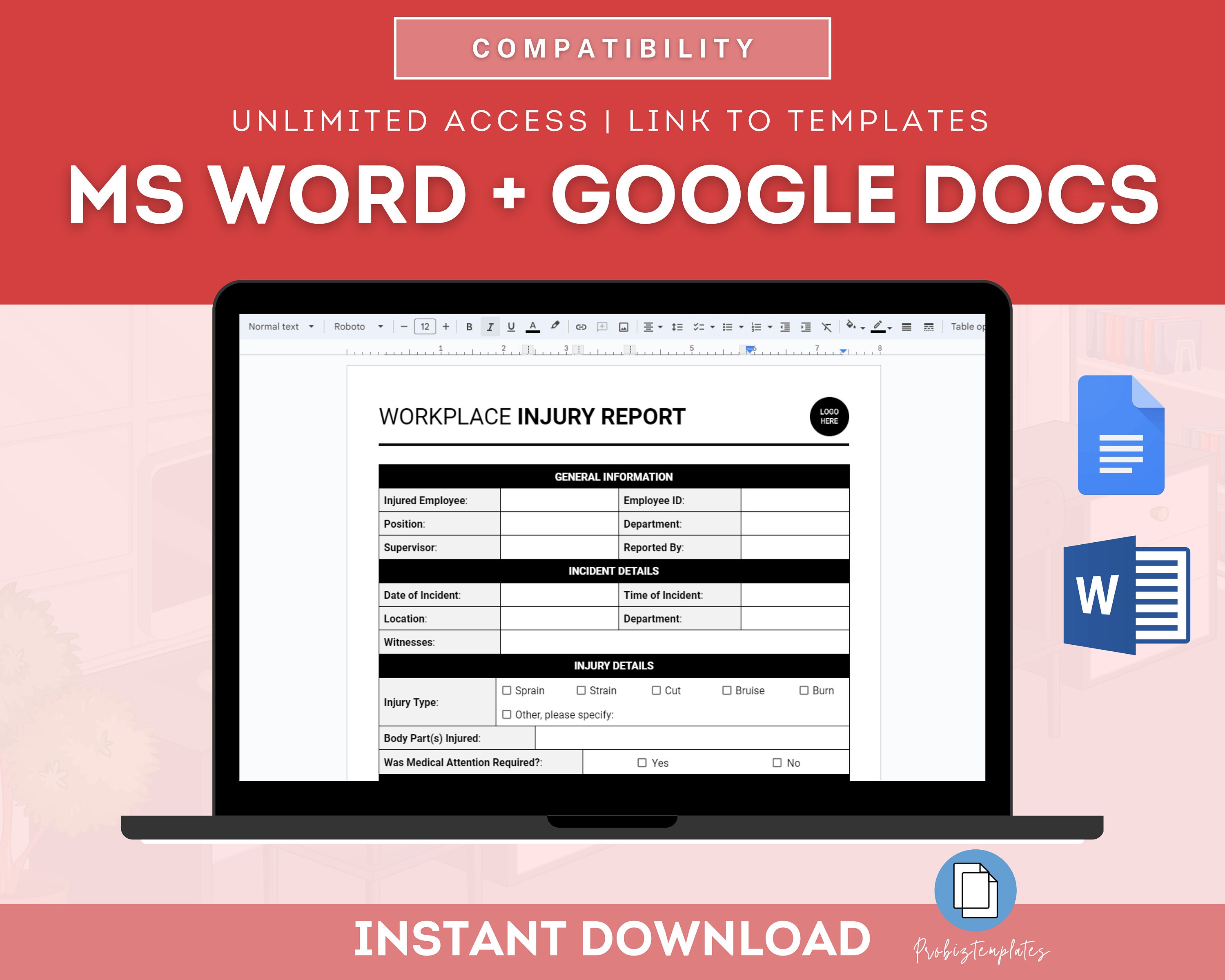 Workplace Injury Report Form Template, Work-related Injury Report ...