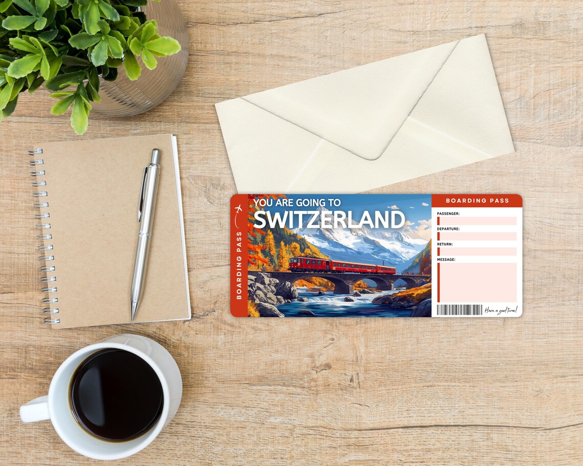 Printable Switzerland Surprise Gift Ticket, Editable Zurich Boarding ...