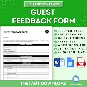 Guest Feedback Form Template, Visitor Experience Feedback Form, Guest ...