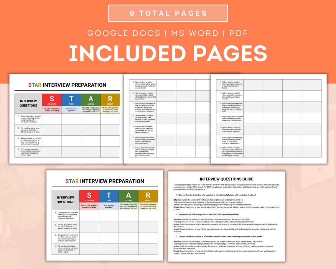 Interview Preparation STAR Format Worksheet Template, STAR Method Job ...
