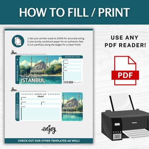 Printable Istanbul Surprise Gift Ticket, Editable Turkey Vacation ...