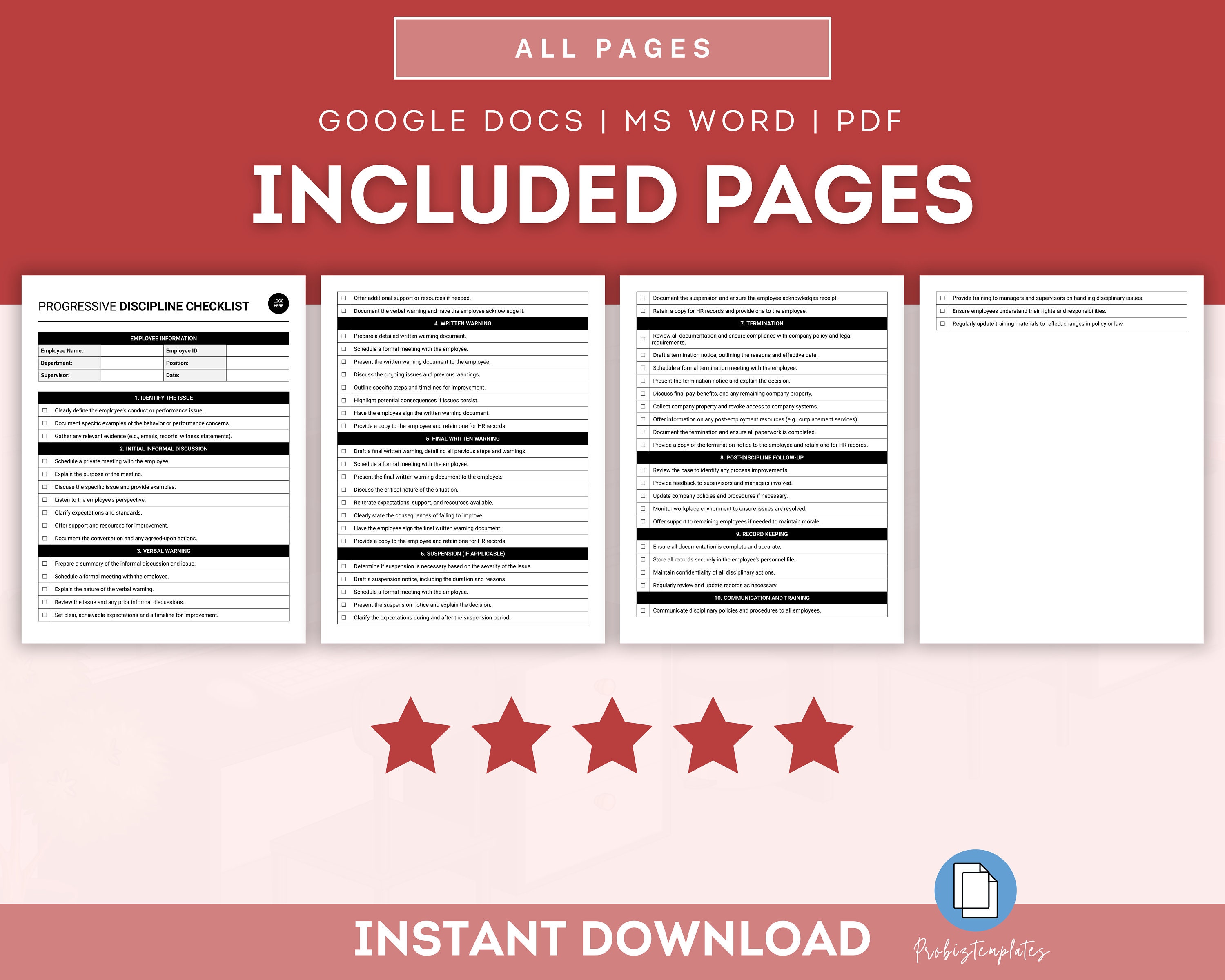 Progressive Discipline Checklist, Employee Discipline Checklist ...