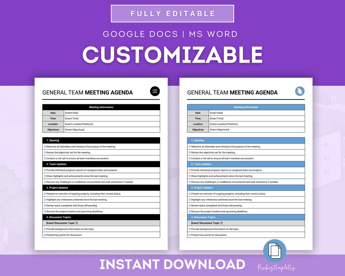 General Team Meeting Agenda Template, Manager Meeting Agenda Outline ...