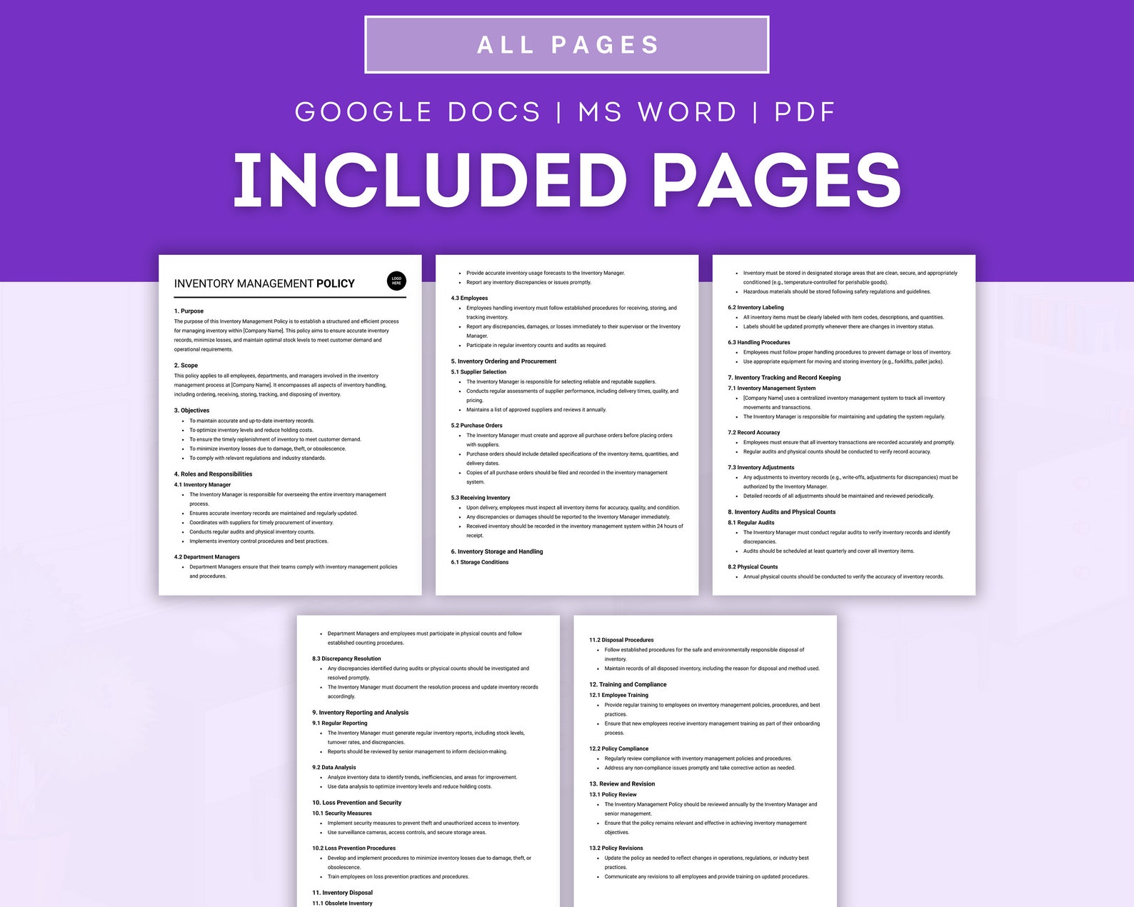 Inventory Management Policy Template, Stock Management Policy Template ...