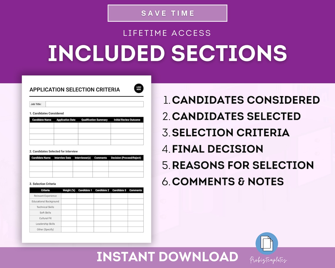 Applicant Selection Criteria Record Template, Job Applicant Selection ...