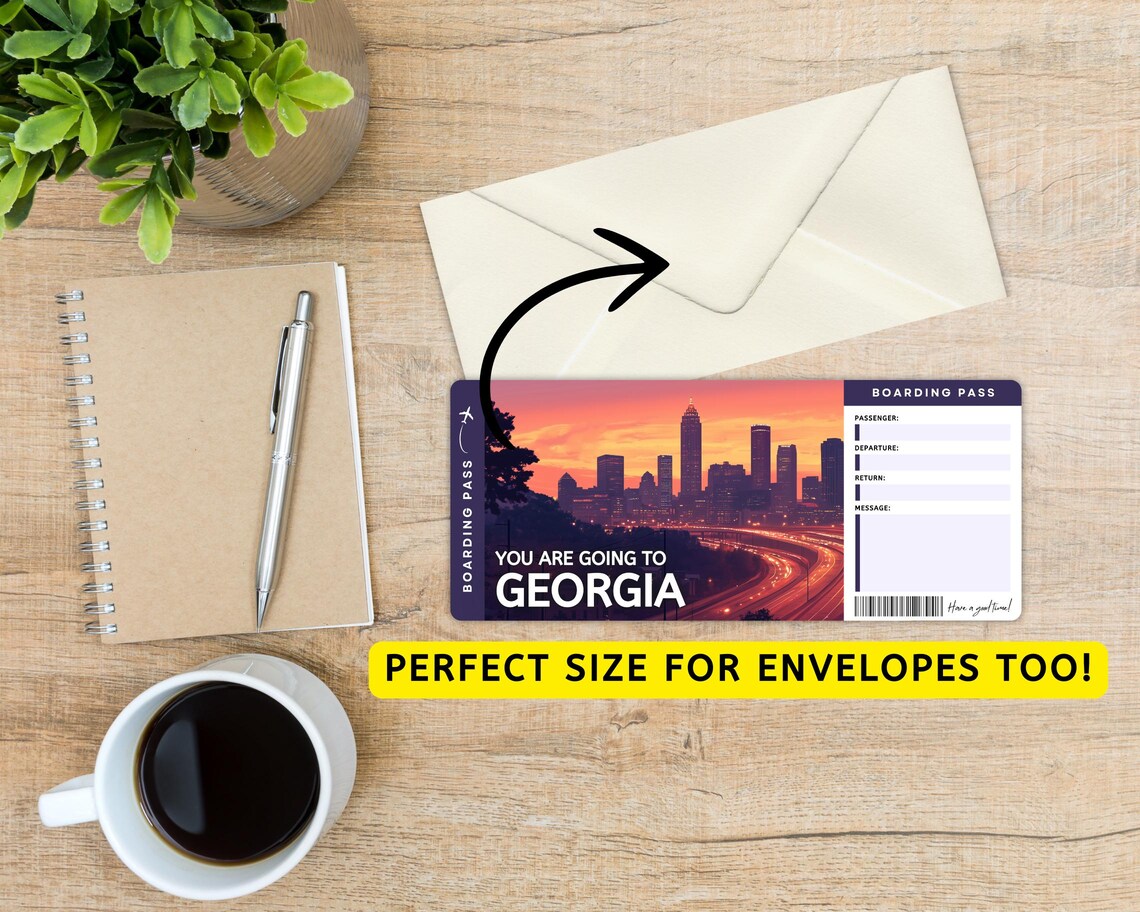 Printable Georgia Surprise Gift Ticket, Editable Atlanta Vacation ...