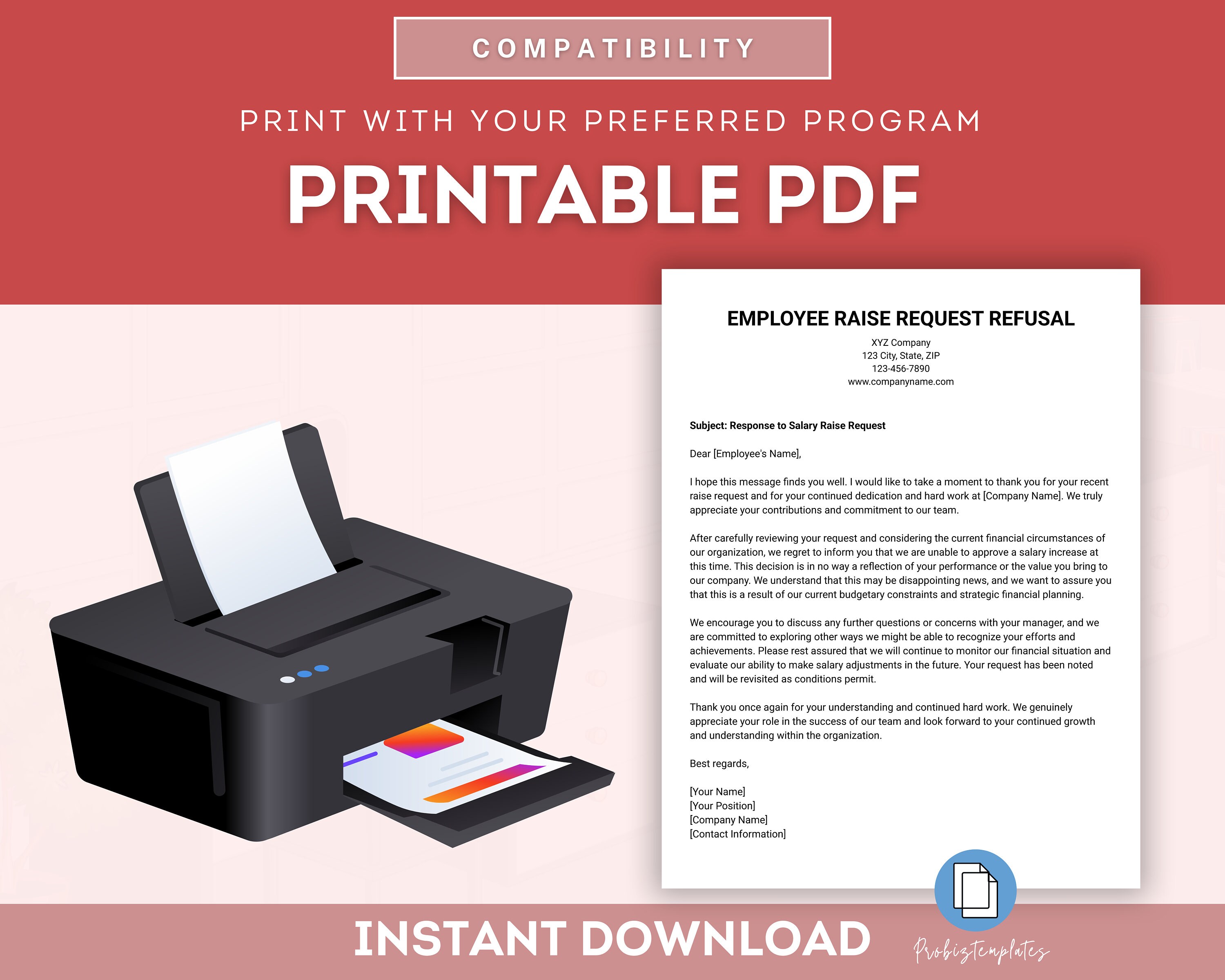 Employee Raise Request Refusal Letter Template, Salary Increase Denial ...