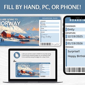 Printable Norway Surprise Gift Ticket, Editable Oslo Boarding Pass ...