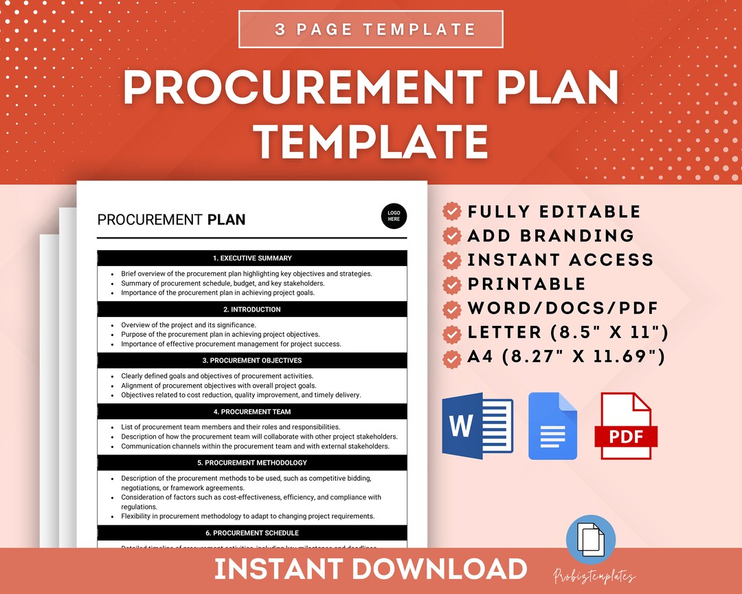 Procurement Plan Template, Procurement Strategy Template, Purchase Plan ...