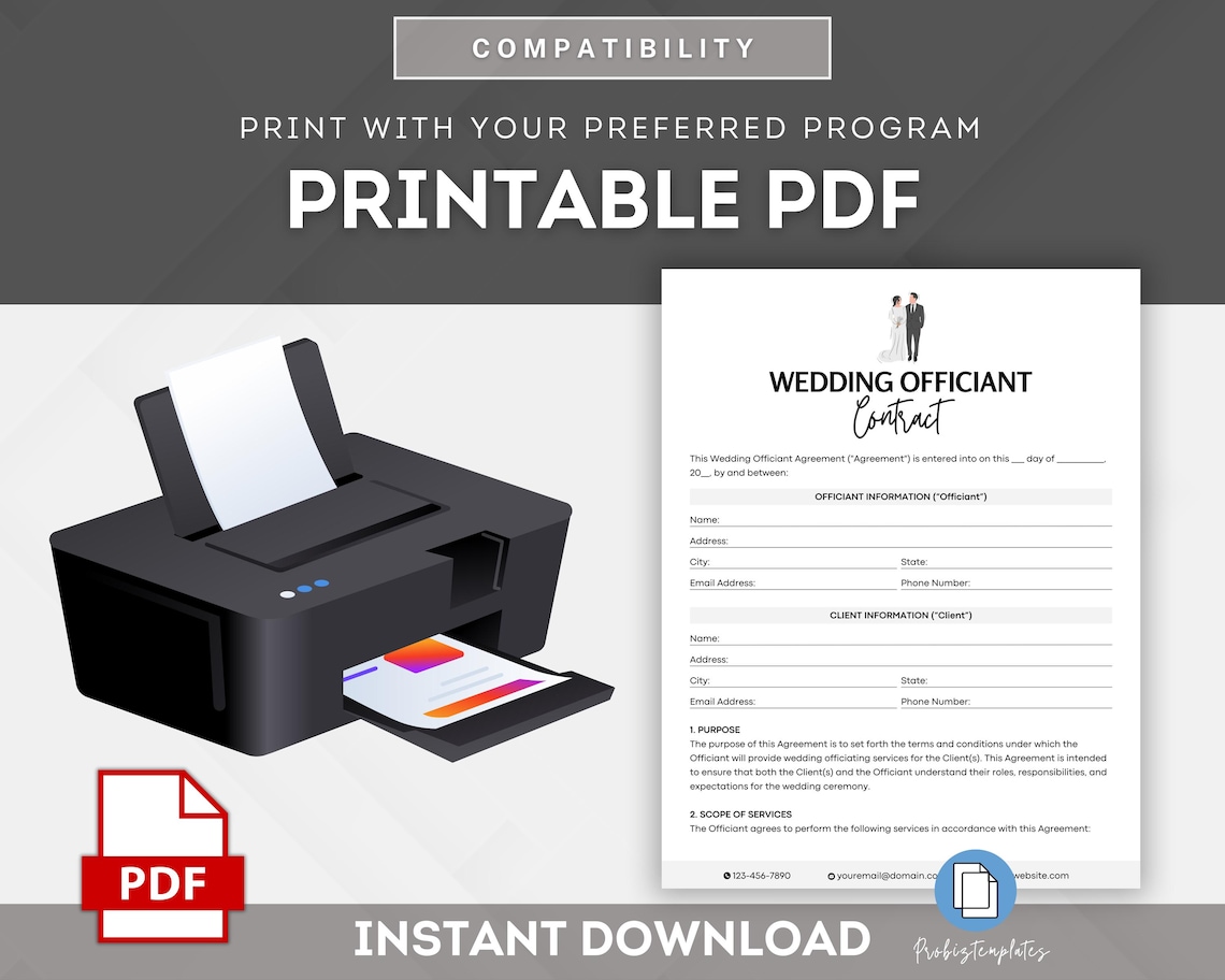 Wedding Officiant Contract Bundle, Ceremony Pact Template, Religious ...