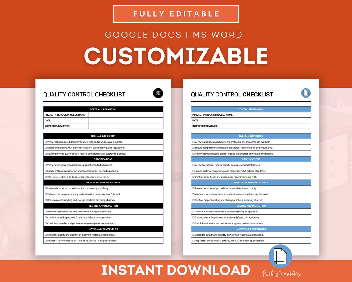 Quality Control Checklist Template, Quality Assurance Checklist Form ...