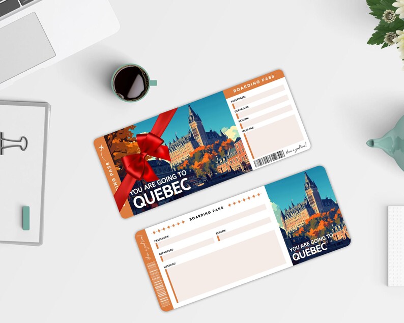 Printable Quebec Surprise Gift Ticket, Editable Canada Vacation ...