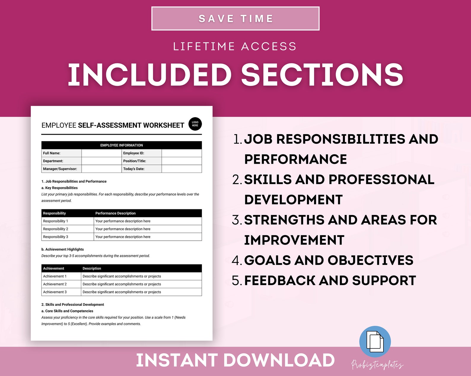 Employee Self-assessment Worksheet Template, Employee Performance Self ...