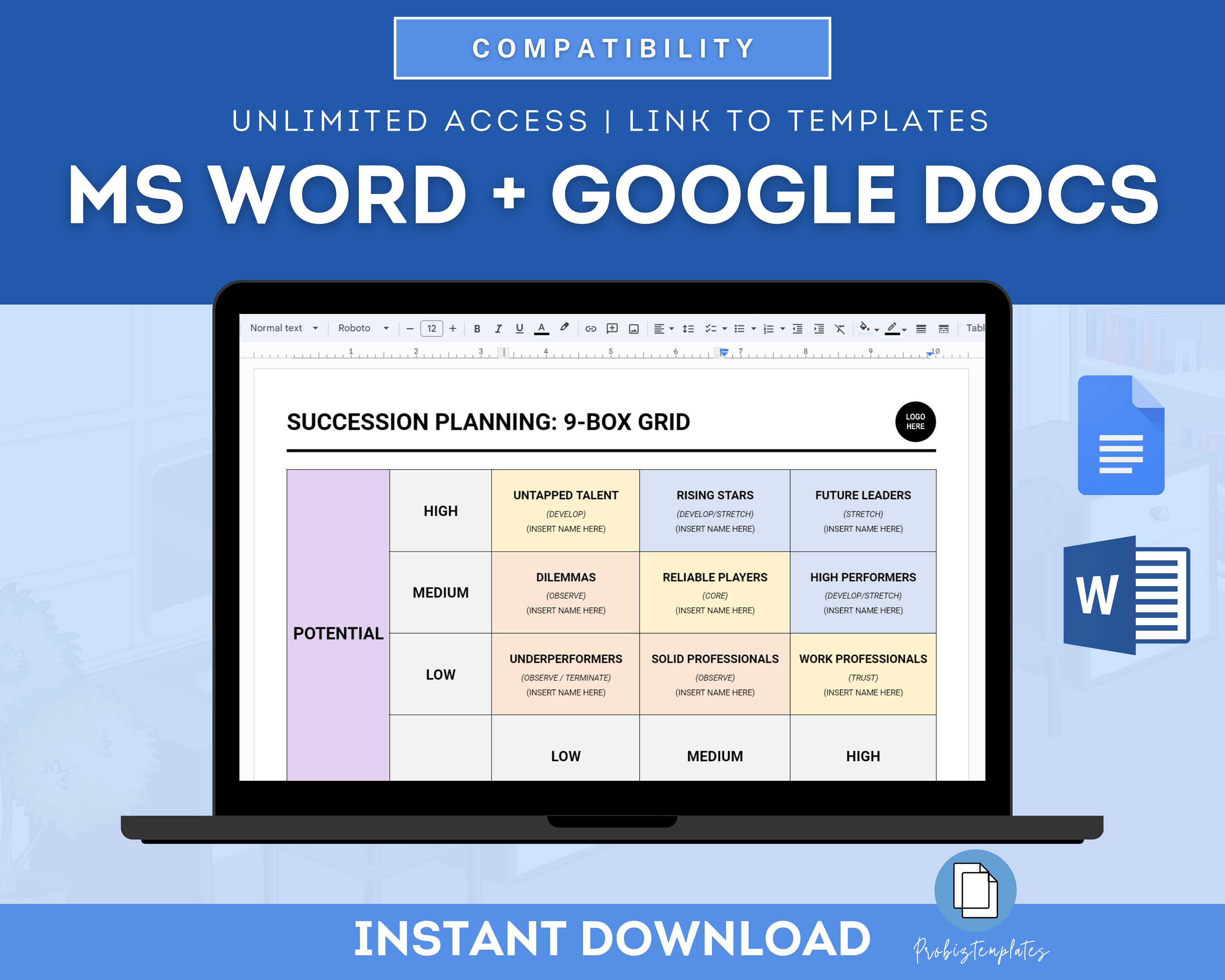 Succession Planning 9 Box Grid Template, Talent Assessment Matrix ...