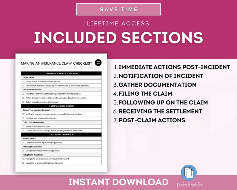 Making an Insurance Claim Checklist, Insurance Filing Checklist, Claim ...