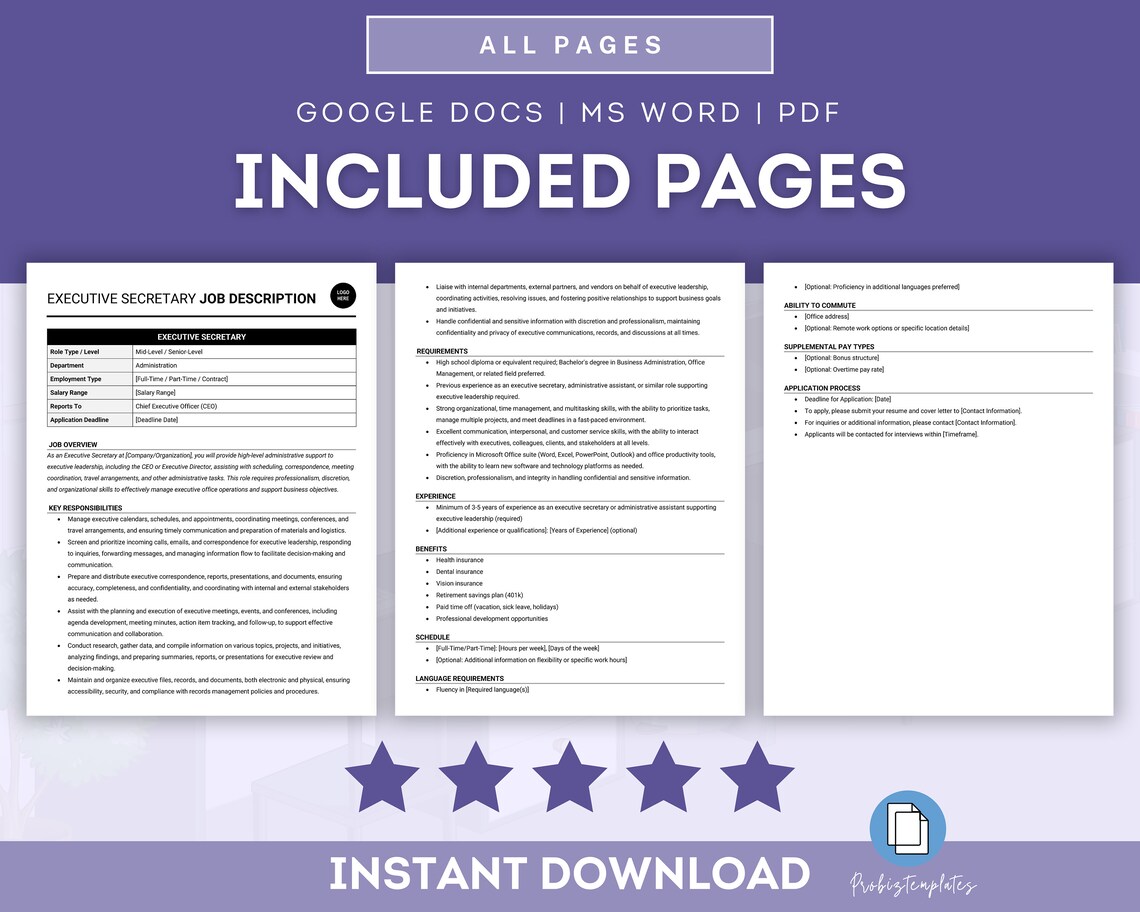 Executive Secretary Job Description Template, Senior Secretary Job ...