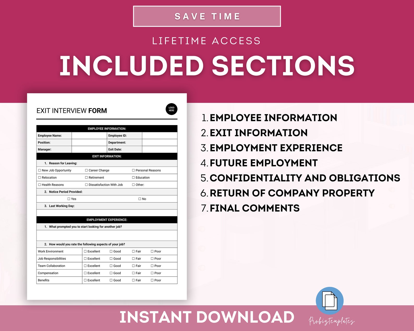 Exit Interview Form Template, Employee Exit Survey, Exit Questionnaire ...