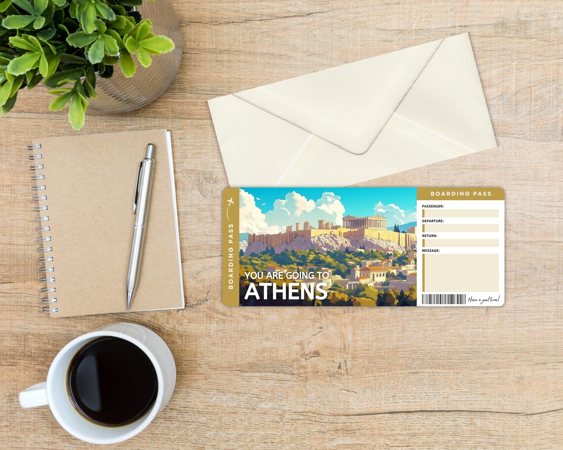 Printable Athens Surprise Gift Ticket, Editable Greece Vacation ...