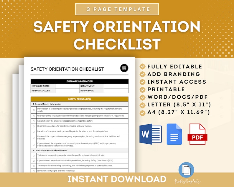 Safety Orientation Checklist, Workplace Safety Introduction Checklist ...