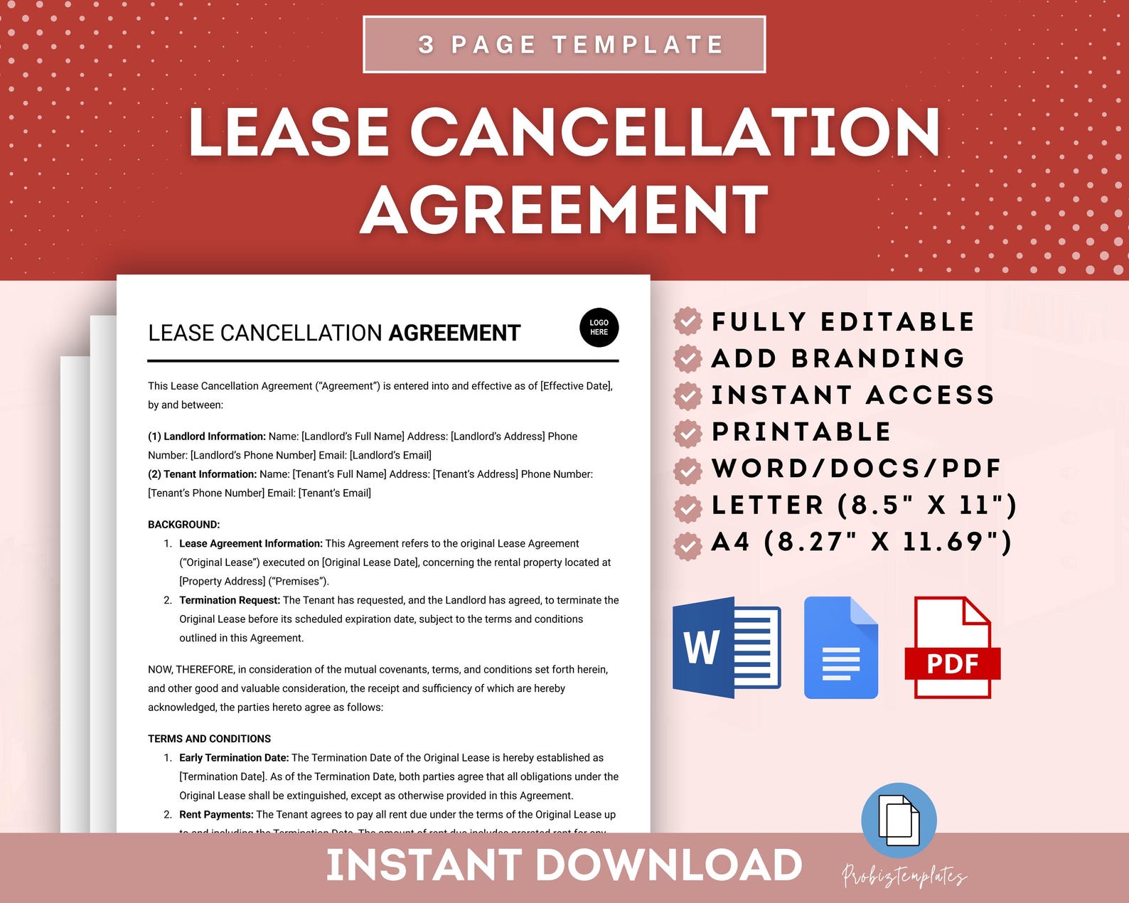 Lease Cancellation Agreement Template, Rental Lease Termination, Lease Cancellation Contract ...