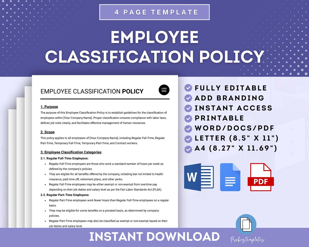 Employee Classification Policy Template, Staff Personnel Classification ...