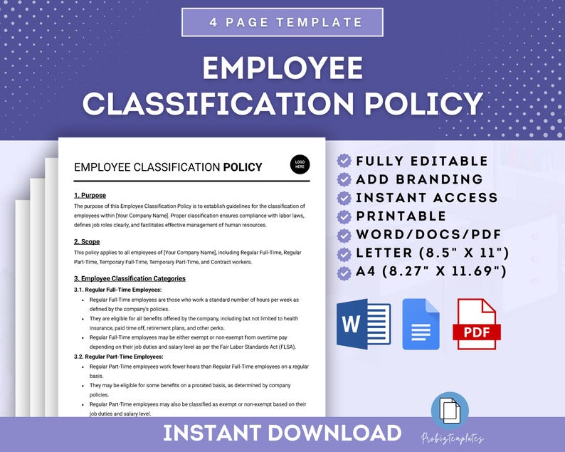 Employee Classification Policy Template, Staff Personnel Classification ...