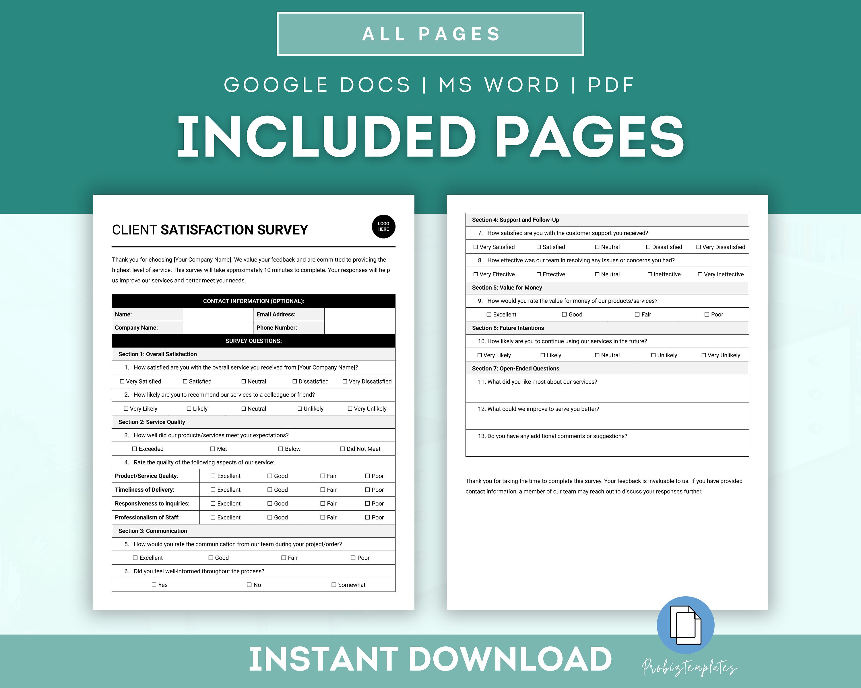 Client Satisfaction Survey Template, Customer Feedback Survey, Client ...