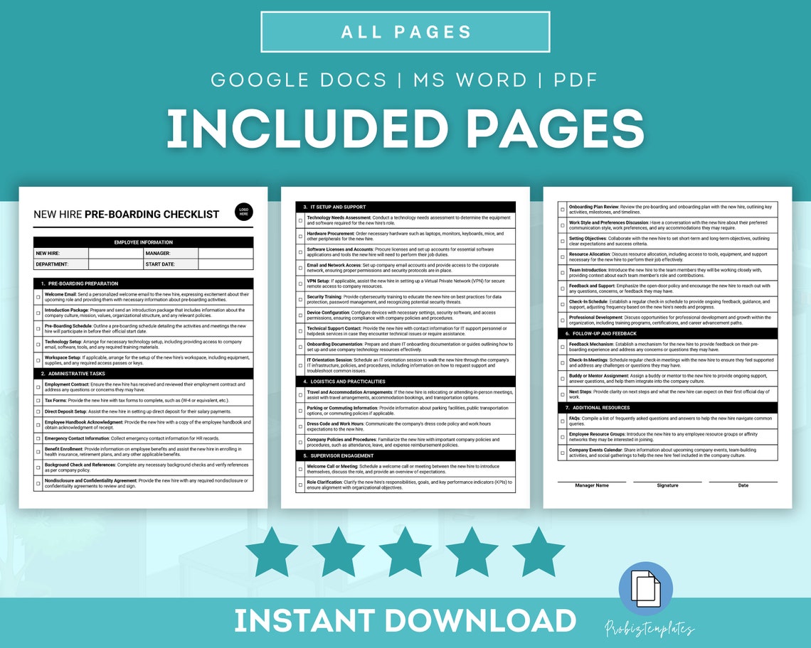 New Hire Pre-boarding Checklist, New Staff Pre-boarding Checklist ...