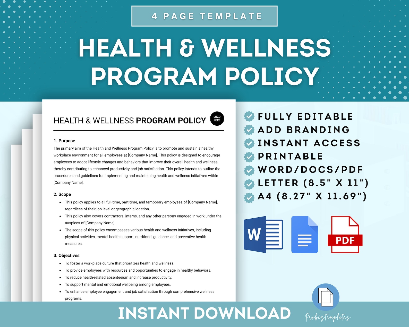 Health and Wellness Program Policy Template, Employee Wellness Policy ...