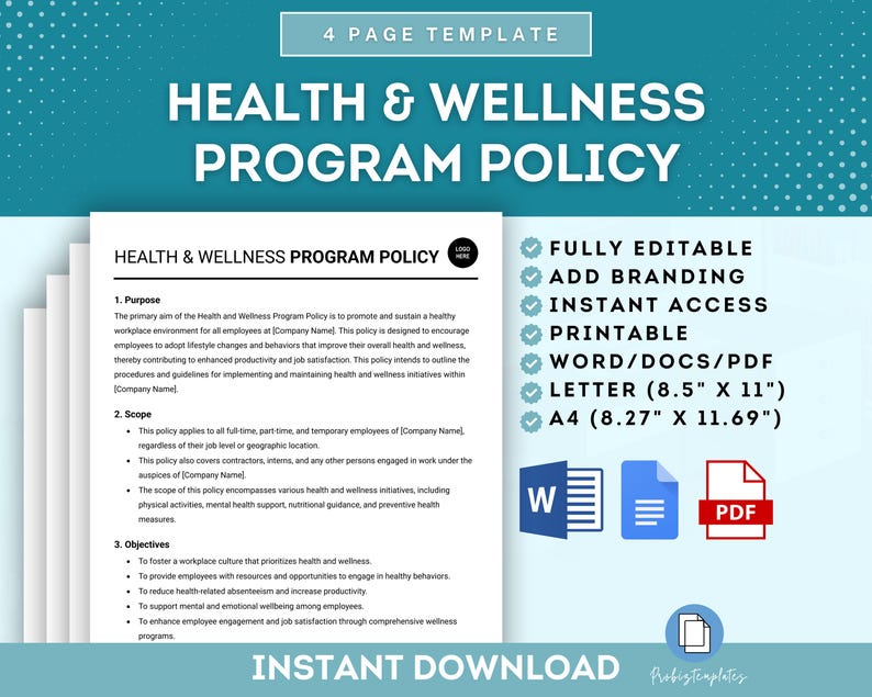 Health and Wellness Program Policy Template, Employee Wellness Policy ...