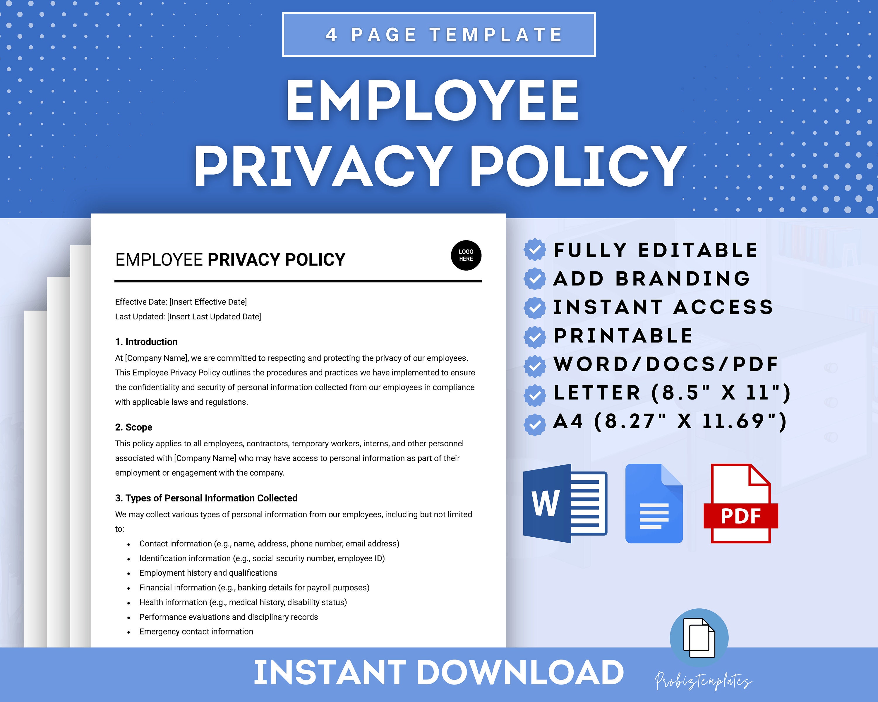 Employee Privacy Policy Template, Staff Data Protection Guidelines ...