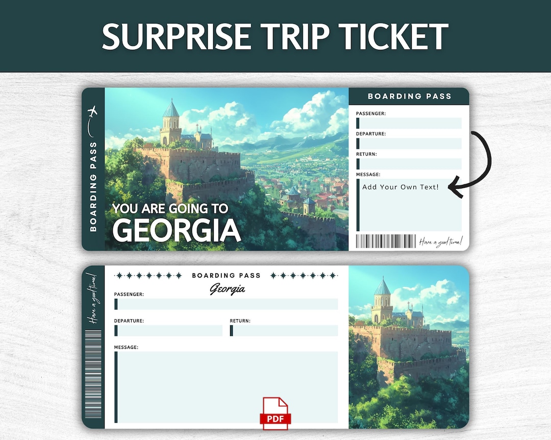 Printable Georgia Country Surprise Gift Ticket, Editable Tbilisi ...