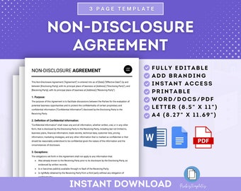 Non-disclosure Agreement Template, NDA Template, NDA Form, Non Disclosure, Contract Template ...