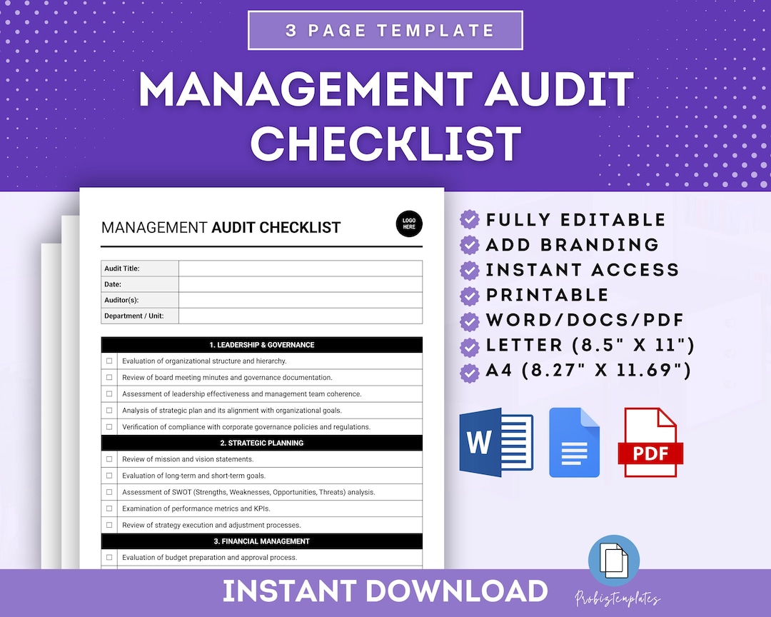 Management Audit Checklist, Management Review Checklist, Audit ...