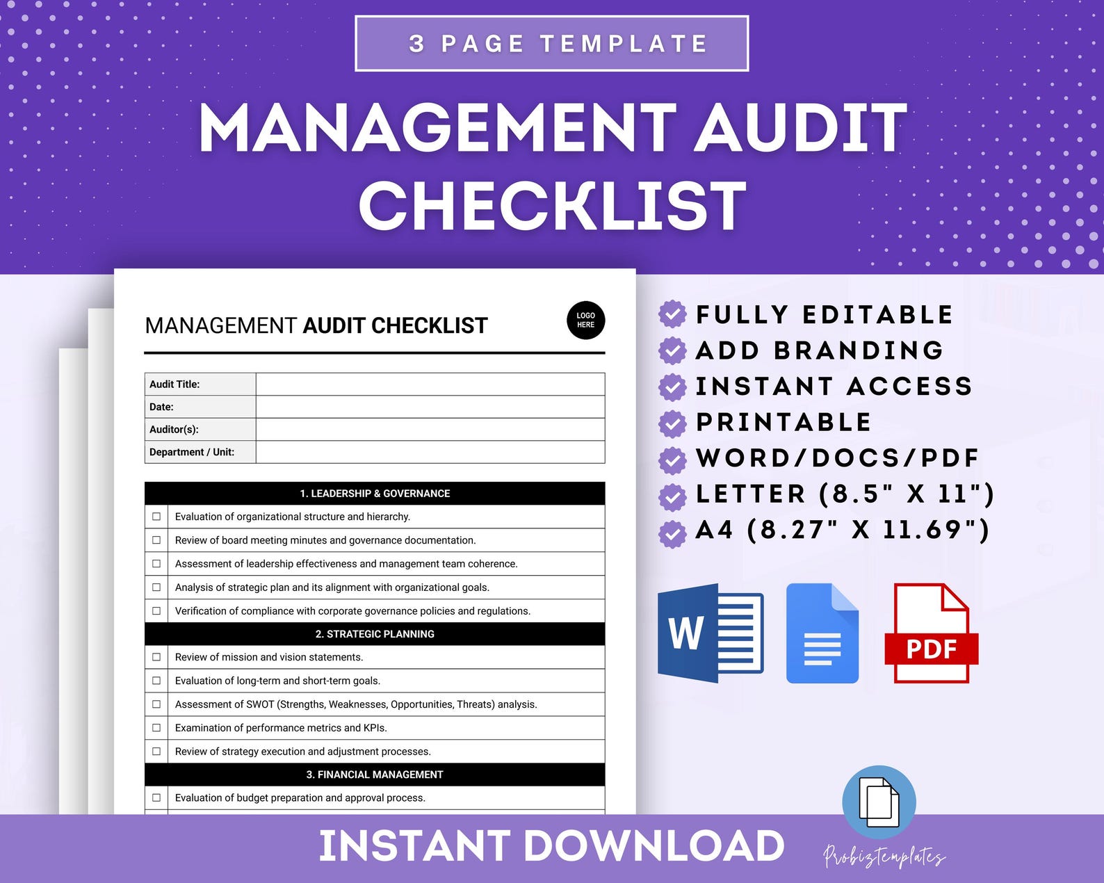 Management Audit Checklist, Management Review Checklist, Audit ...