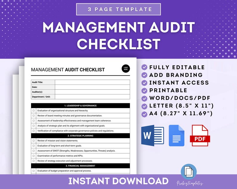 Management Audit Checklist, Management Review Checklist, Audit ...