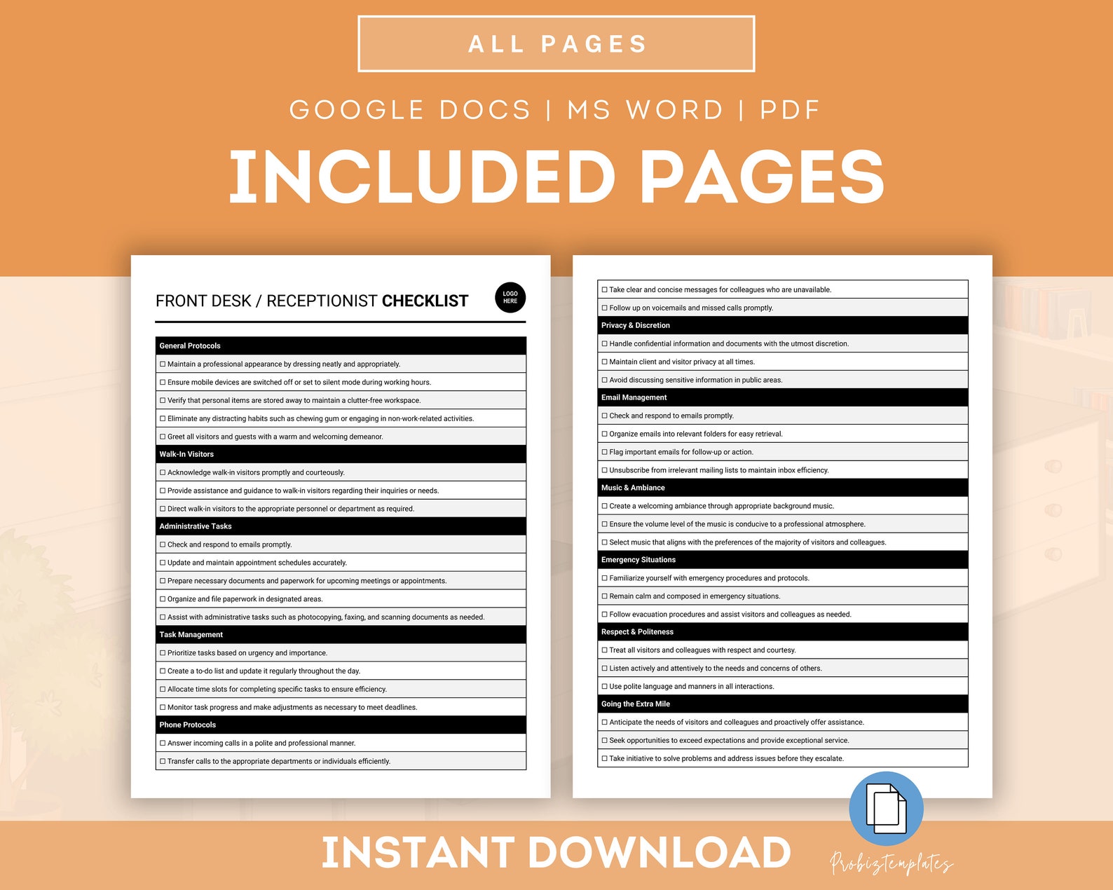 Front Desk Receptionist Checklist, Reception Responsibilities ...