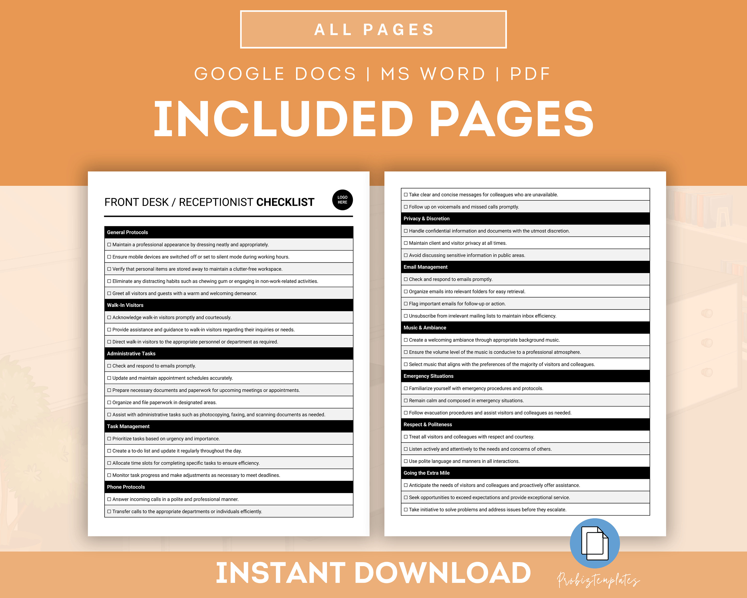Front Desk Receptionist Checklist, Reception Responsibilities ...