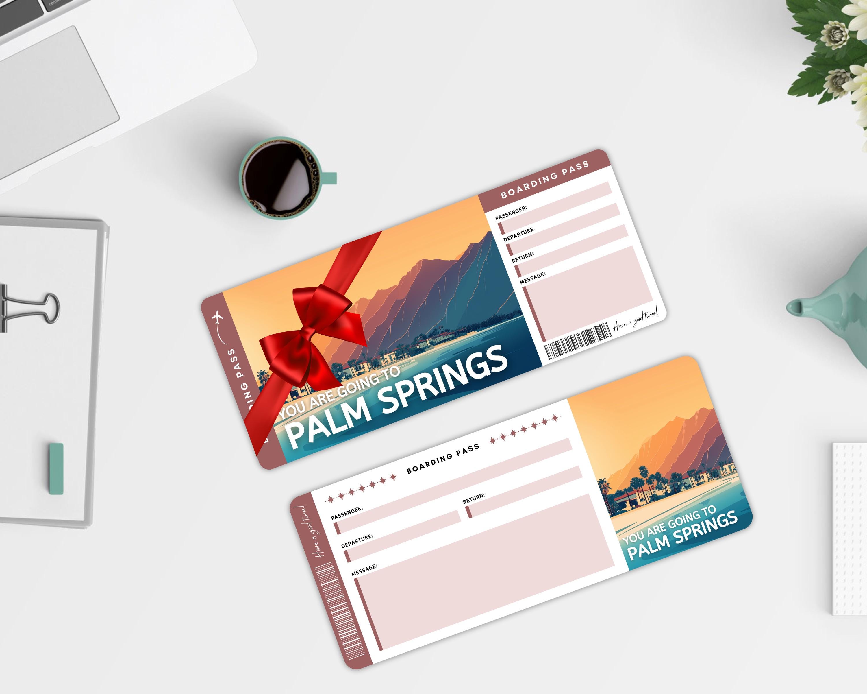 Printable Palm Springs Surprise Gift Ticket, Editable California ...