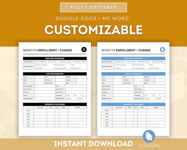Benefits Enrollment and Change Form Template, Employee Benefits ...
