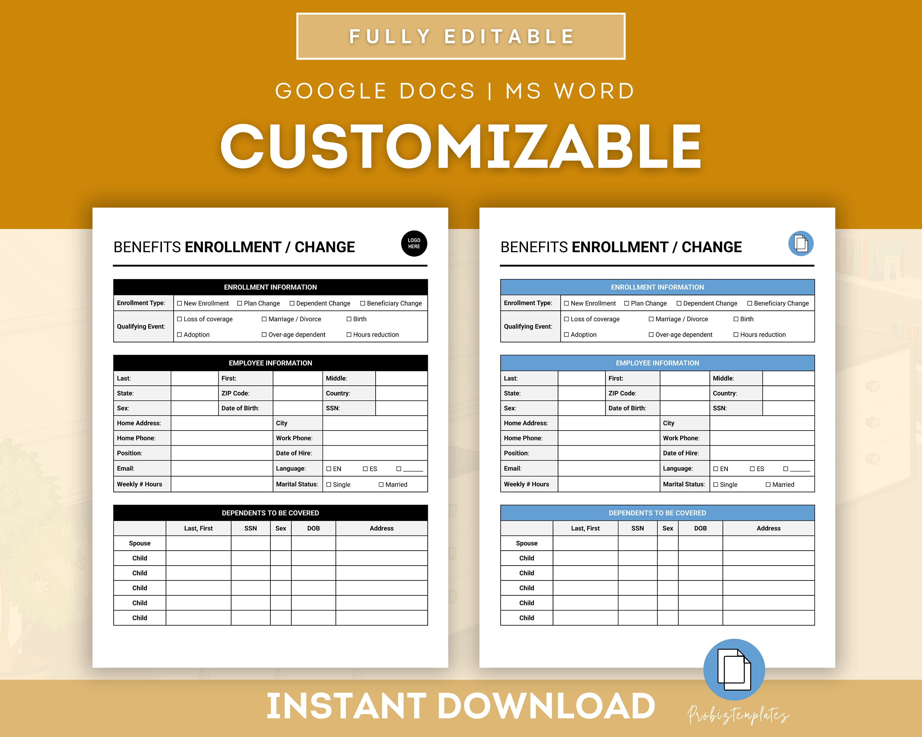 Benefits Enrollment and Change Form Template, Employee Benefits ...