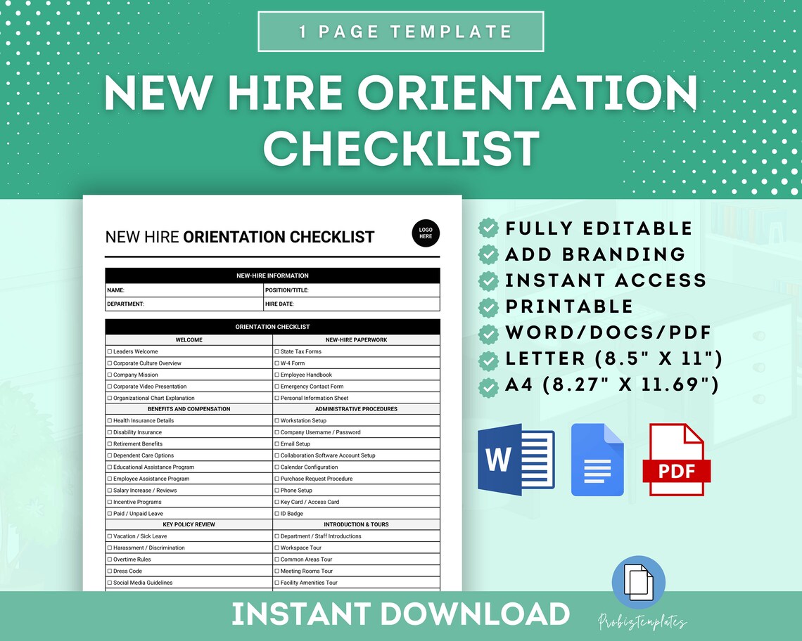 New Hire Orientation Checklist, Employee Onboarding Forms, New Hire ...