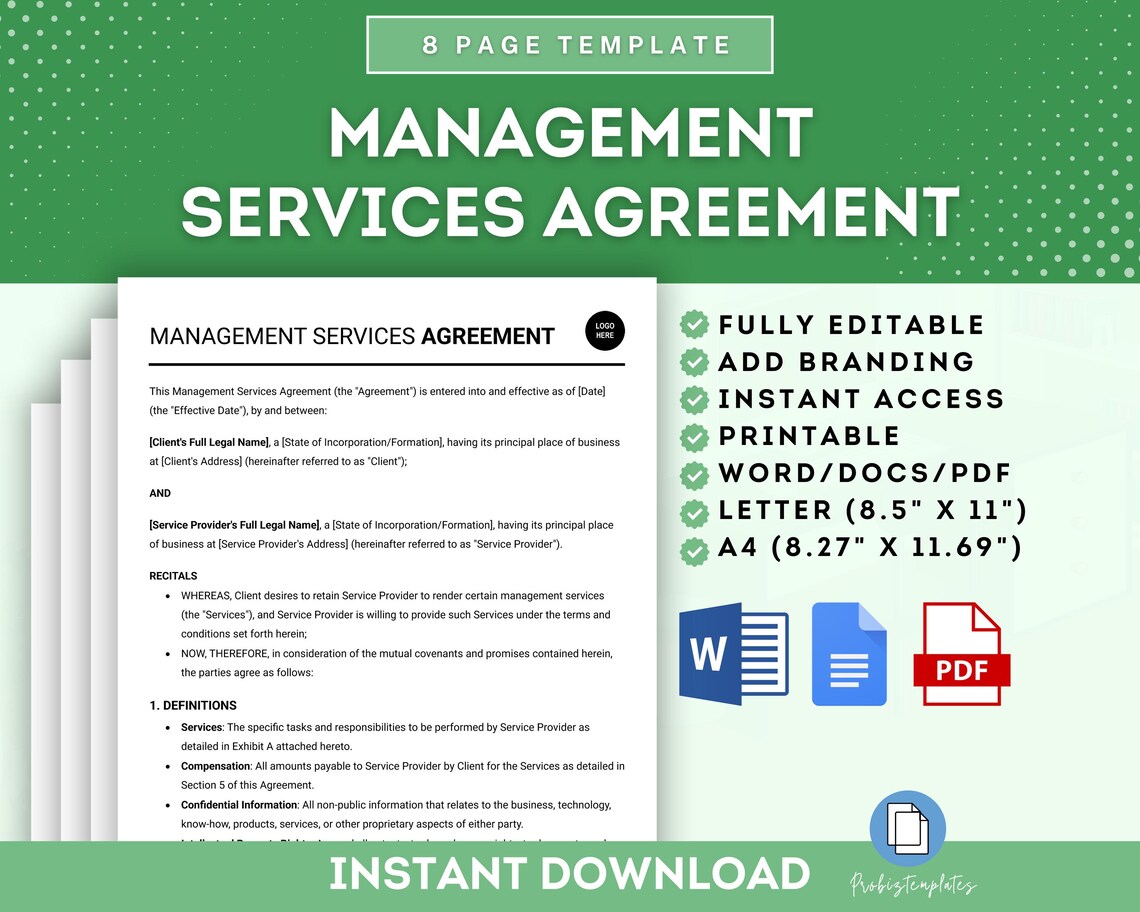 Management Services Agreement Template, Service Management Contract ...