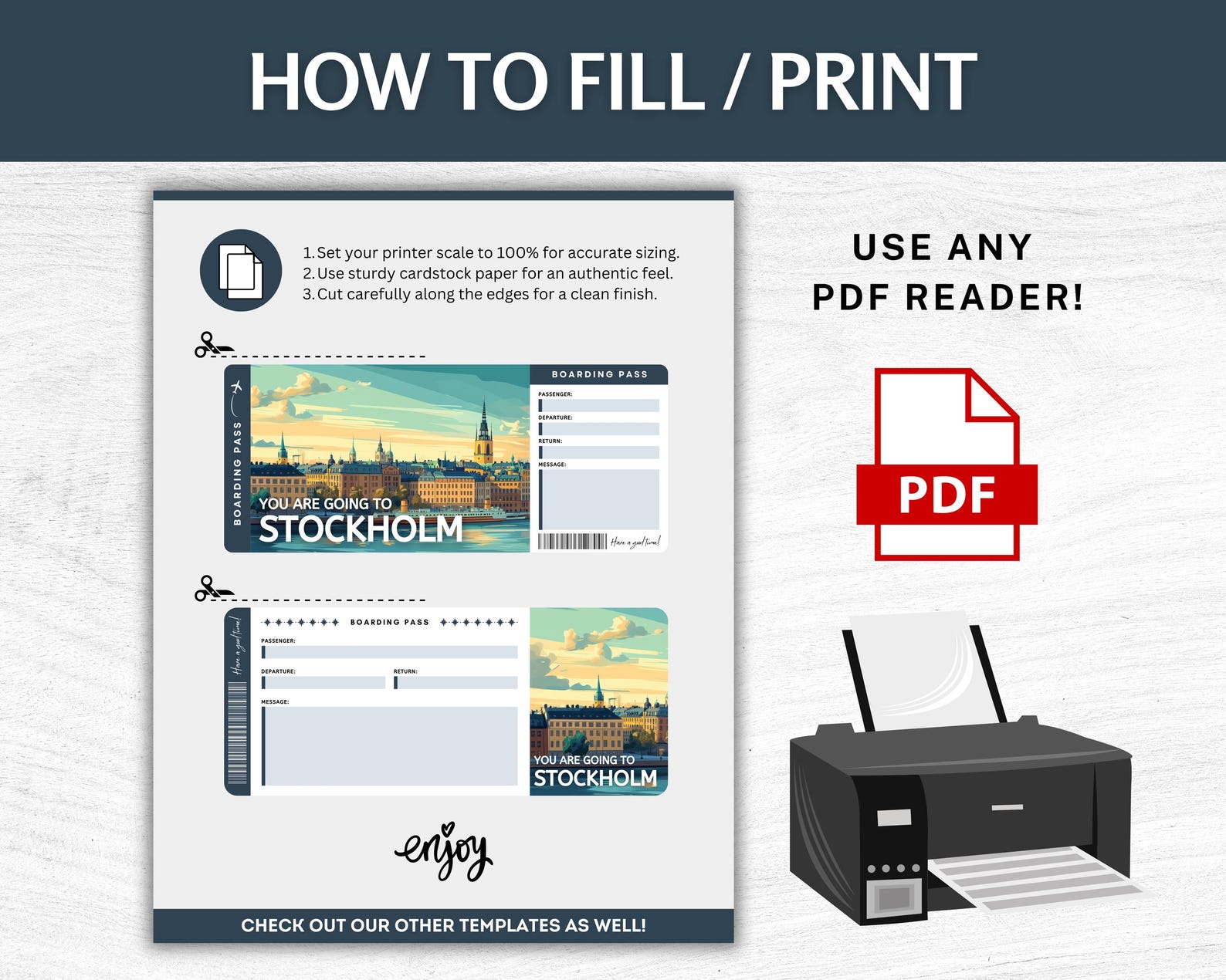 Printable Stockholm Surprise Gift Ticket, Editable Sweden Vacation ...