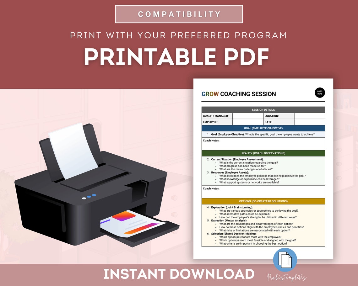 Employee Coaching Session Sheet Template, GROW Coaching Model, Employee ...