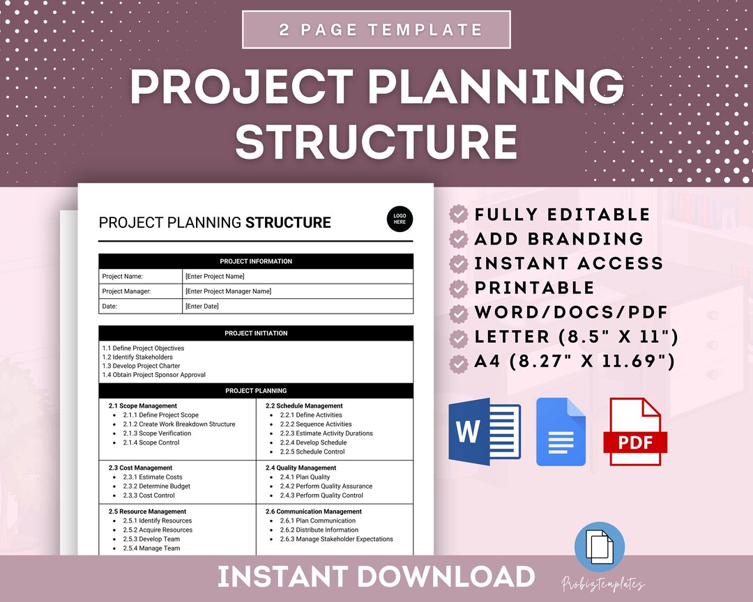 Project Planning Structure Template, Work Breakdown Structure, Project ...